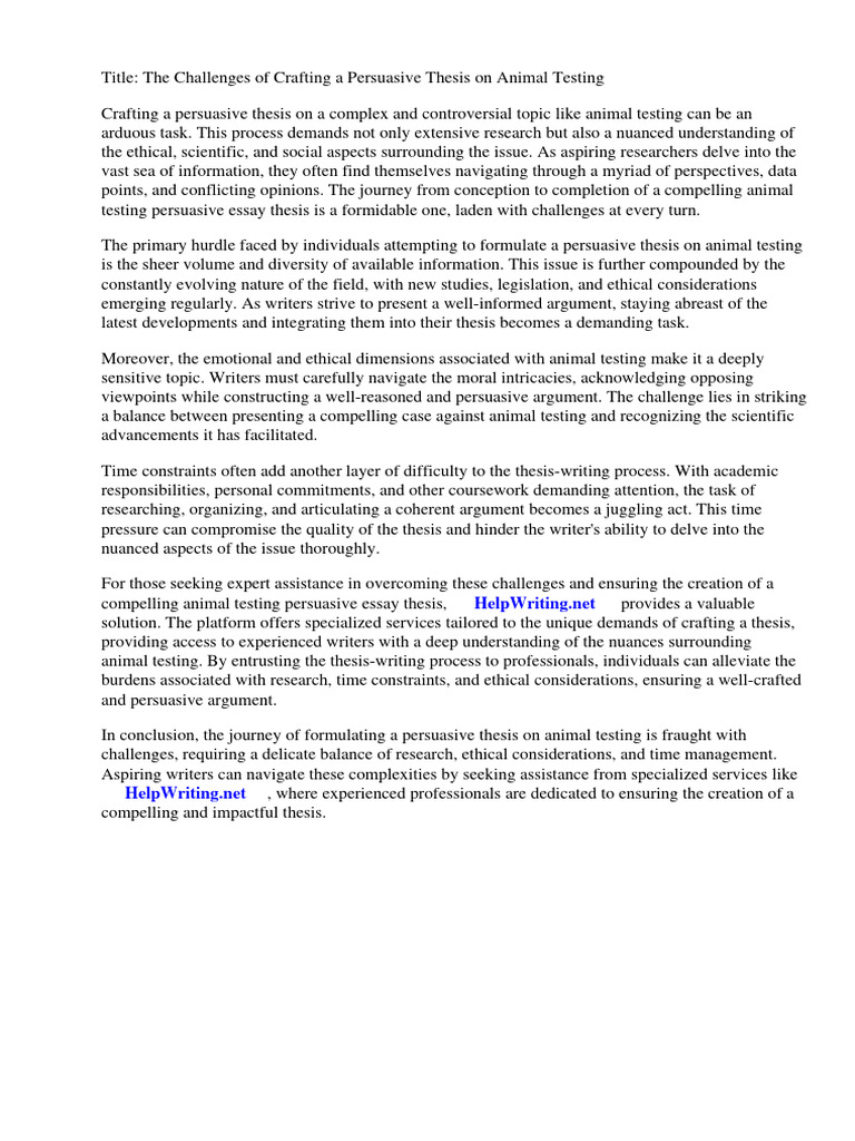 Animal Testing Persuasive Essay Thesis | PDF | Animal Testing | Experiment