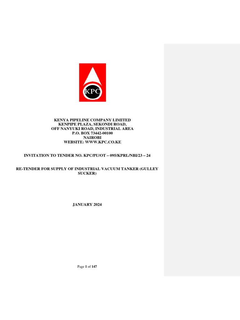 Kpc-Pu-Ot-095-Kprl-Nbi-23-24 - Industrial Vacuum Tanker | Download Free PDF | Procurement ...