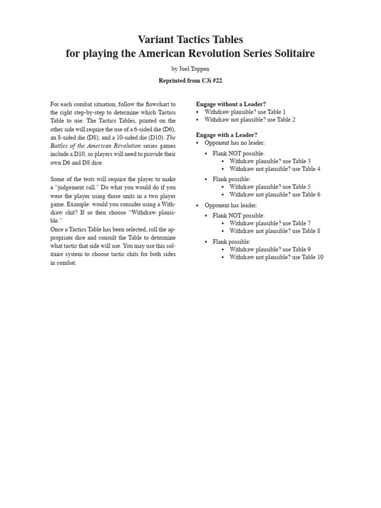 Solitaire Tactics Tables | PDF