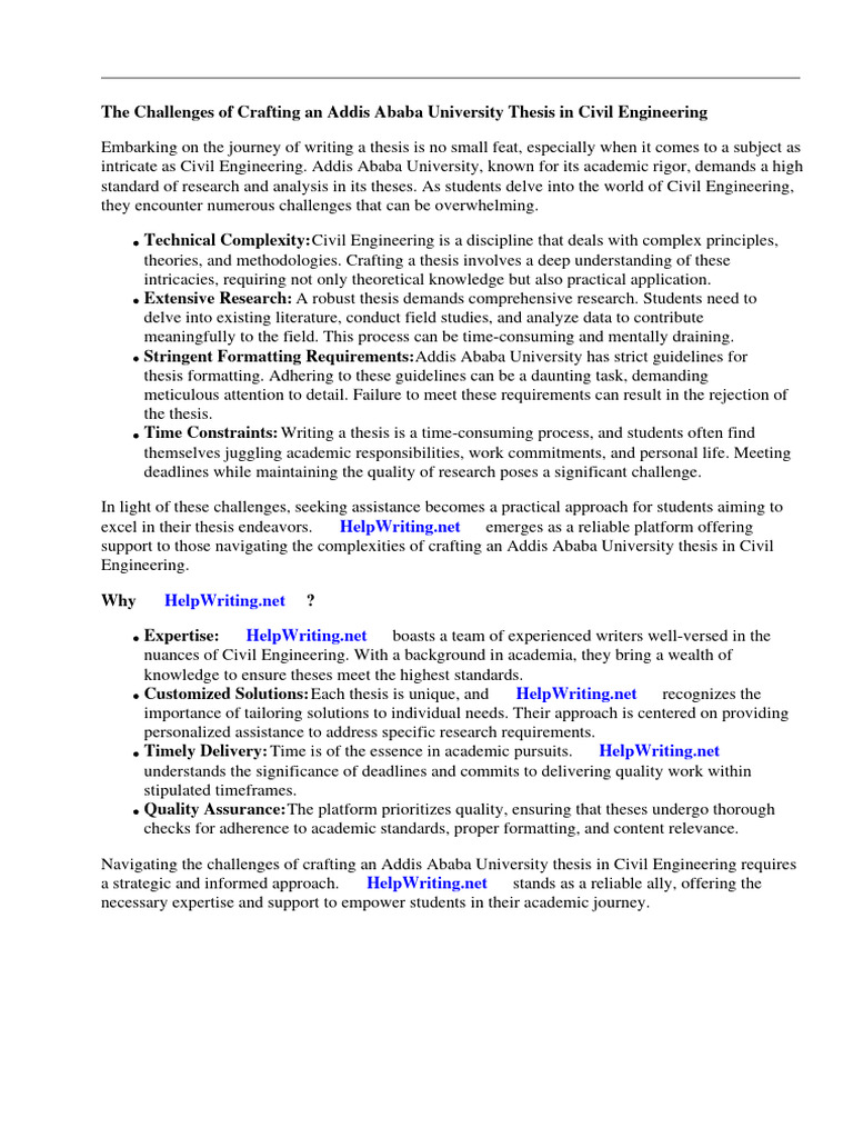 Addis Ababa University Thesis On Civil Engineering | Download Free PDF ...