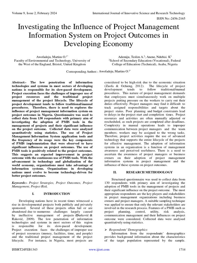 Investigating The Influence of Project Management Information System On ...