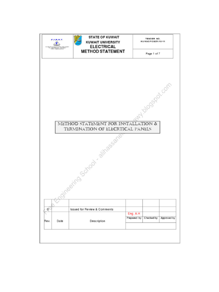 METHOD STATEMENT FOR INSTALLATION & TERMINATION of ELECRTICAL PANELS | PDF