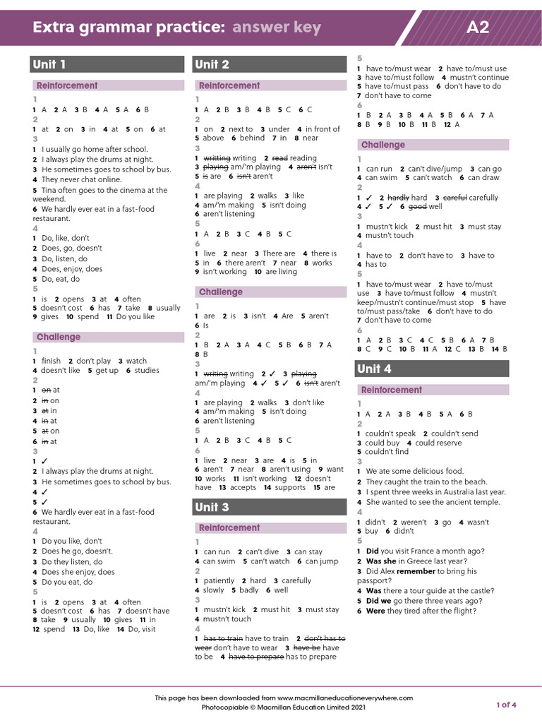 A2 Grammar Exercises and Answers | PDF | Food And Drink | Foods