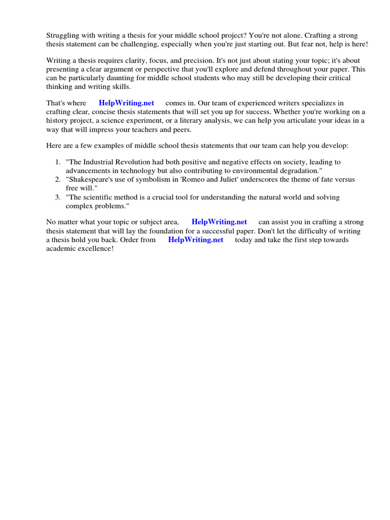 Middle School Thesis Statement Examples | PDF | Essays | Thesis