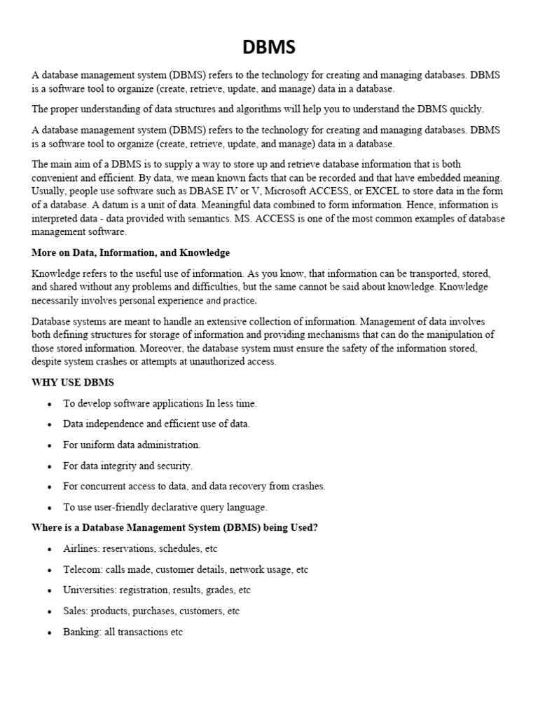 DBMS Personal Notes | PDF | Databases | Relational Model