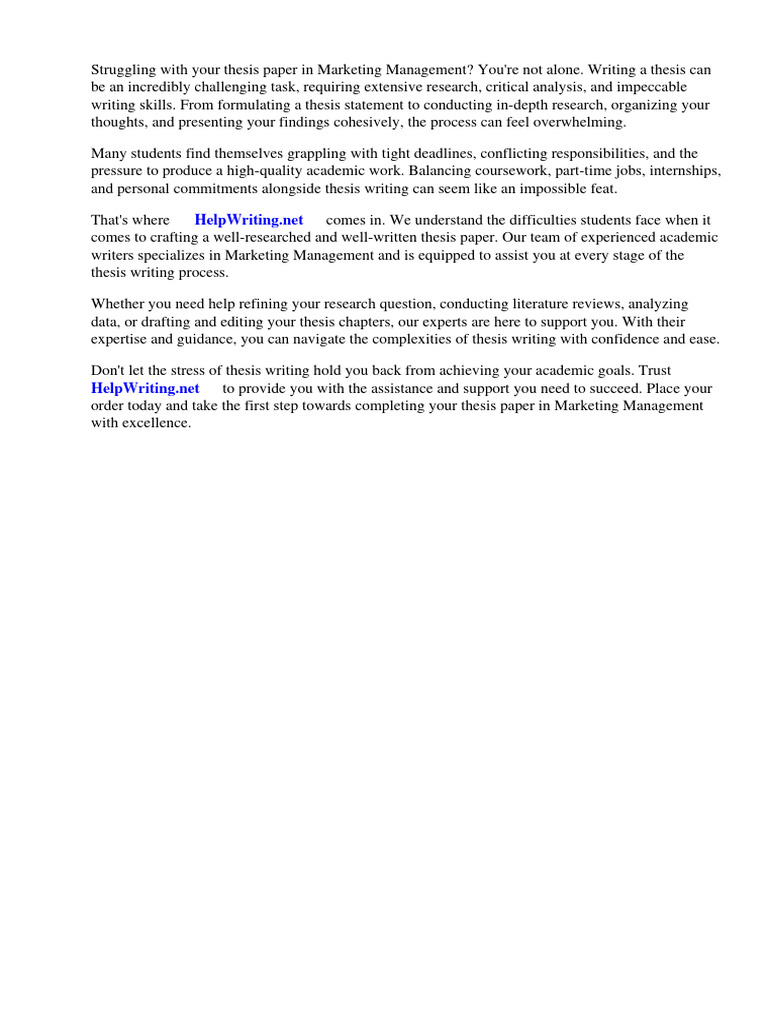 Marketing Thesis Writing Help | PDF | Marketing | Marketing Strategy