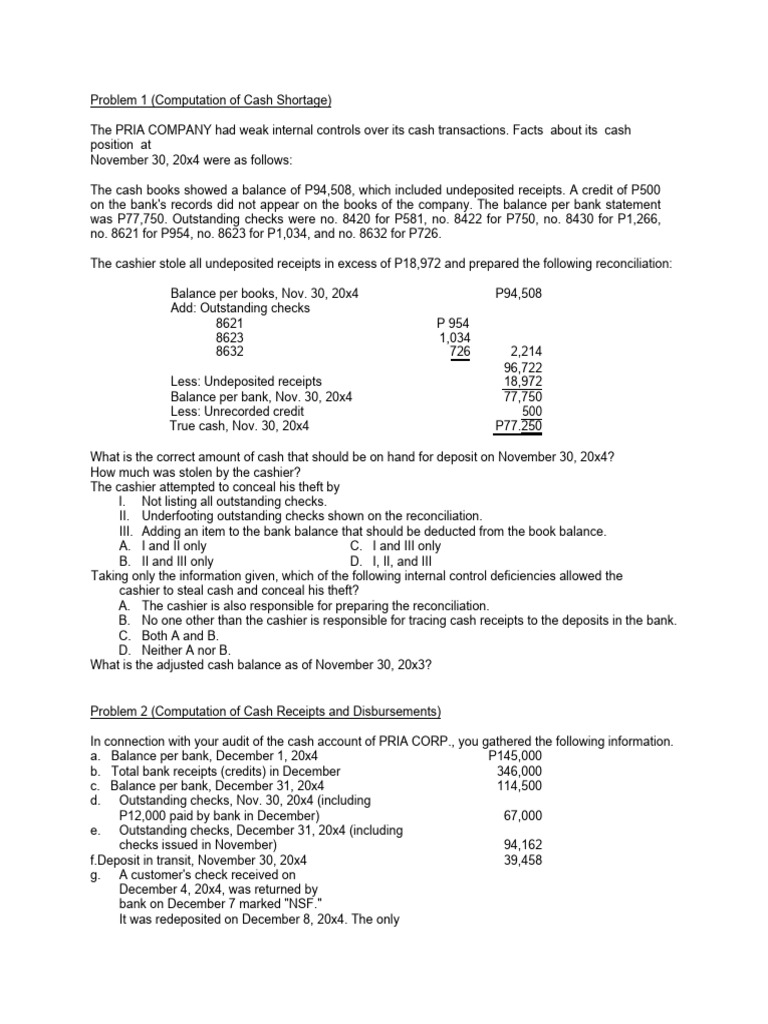 Problem On Audit of Cash | PDF | Cash | Banks