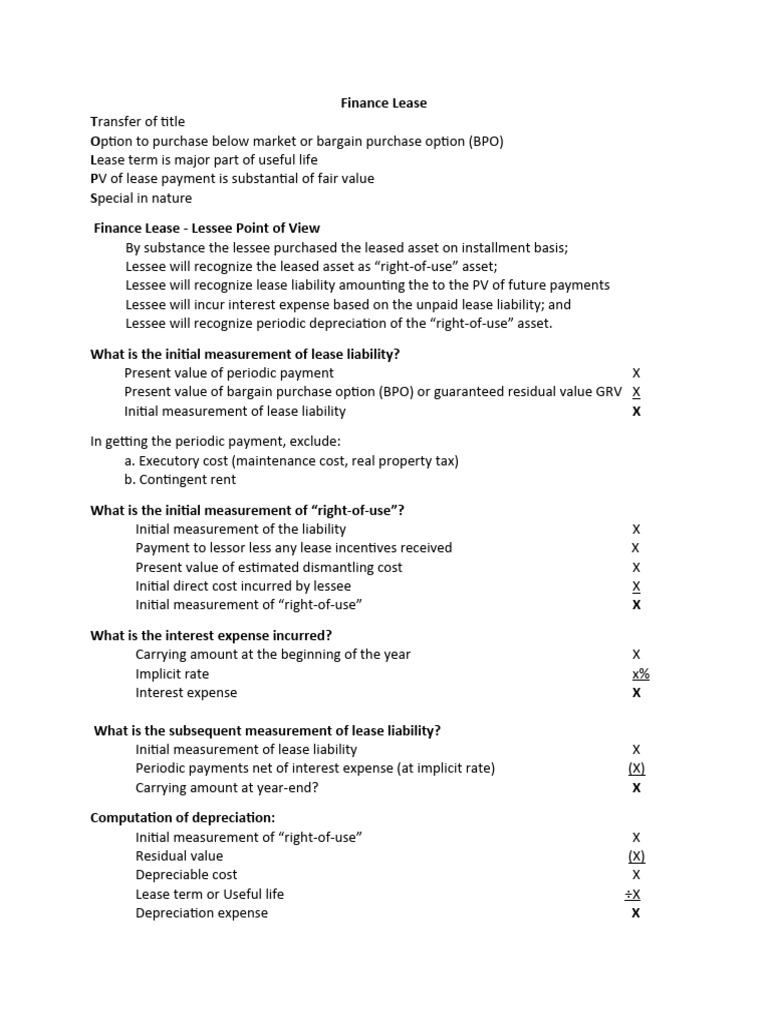 Lecture Notes On Finance Lease | PDF | Lease | Depreciation