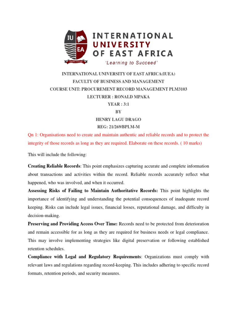 Procurement Records Management Course Work 2 | PDF | Business | Computers