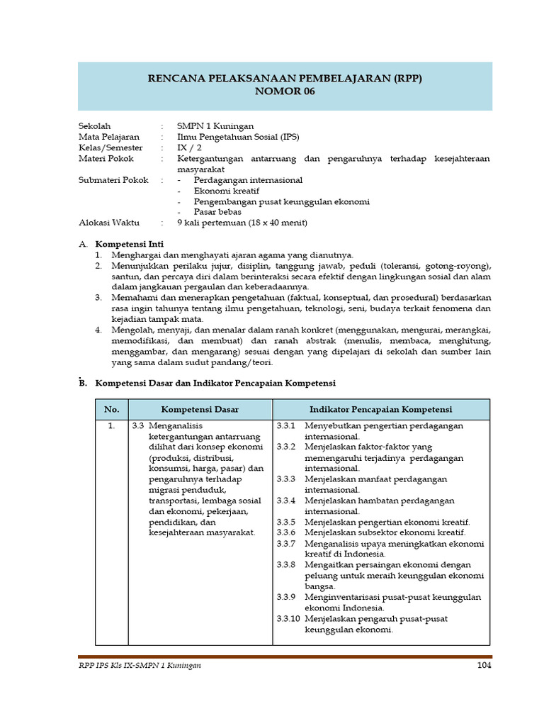 RPP IPS 9 KURTILAS - Bu Yati | PDF