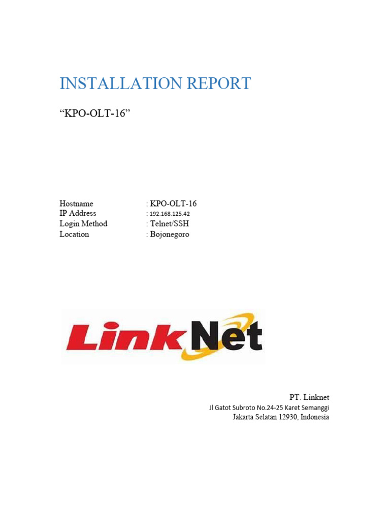 KPO-OLT-16 Installation Report | PDF | Telecommunications Equipment ...