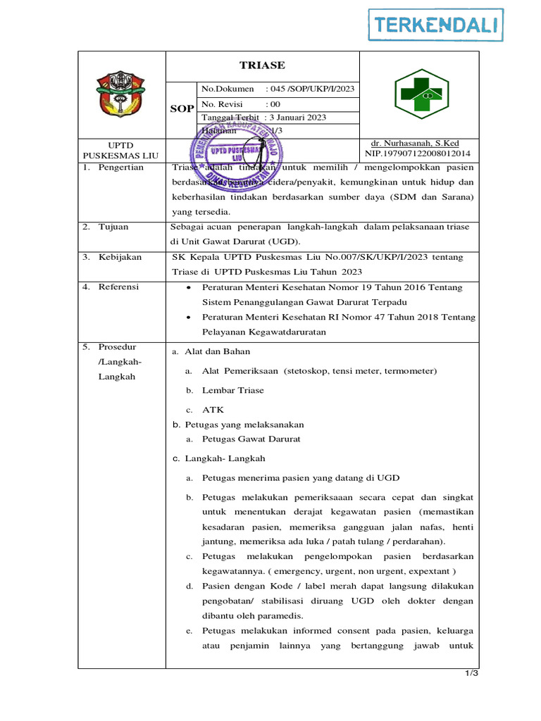 3.3.1.a.4 SOP TRIASE | PDF