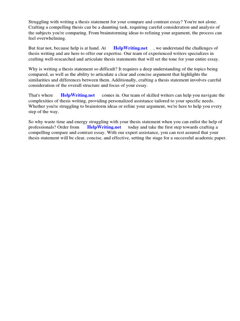 Example Thesis Statement For A Compare and Contrast Essay | PDF