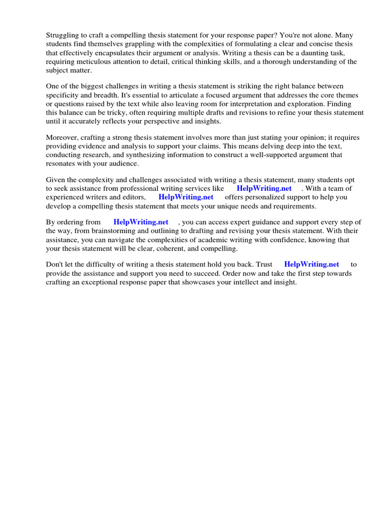 Examples of A Thesis Statement For A Response Paper | PDF