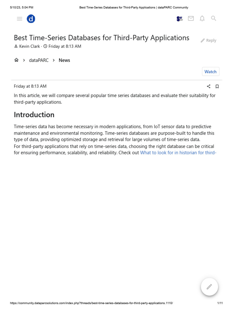 Best Time-Series Databases For Third-Party Applications - dataPARC Community | PDF