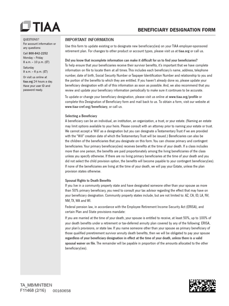 TIAABeneficiary Form | PDF | Insurance | Fraud