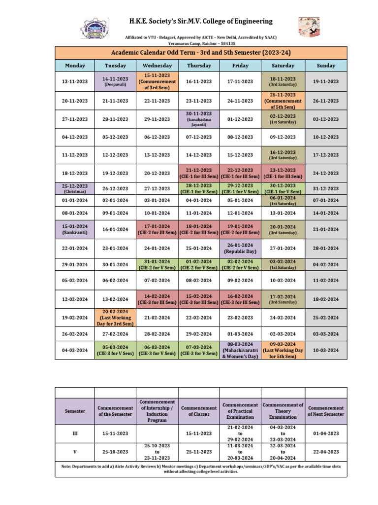 Academic Calender Odd Term (3rd and 5th Sem) 2023-24 | Download Free ...