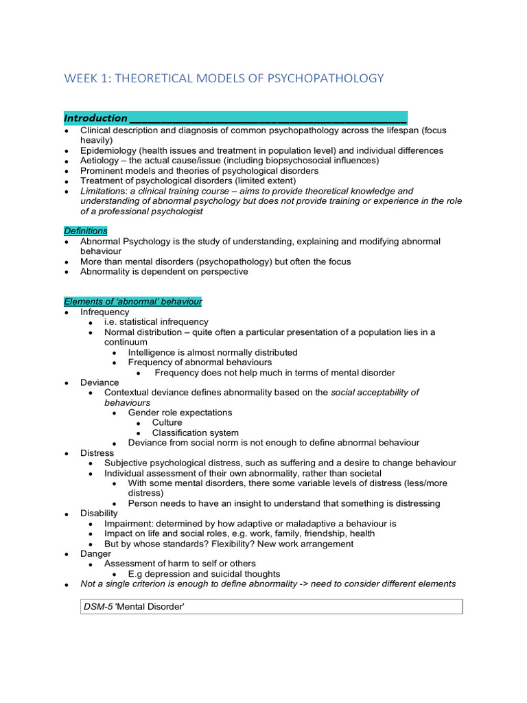 Theoretical Models of Psychopathology | PDF | Mental Disorder ...