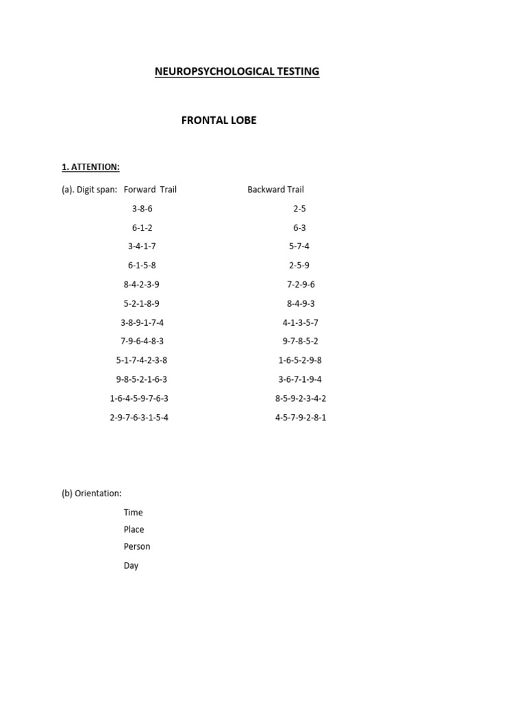 Nimhans Neuropsychological Lobe Testing | PDF | Hand | Neuroscience