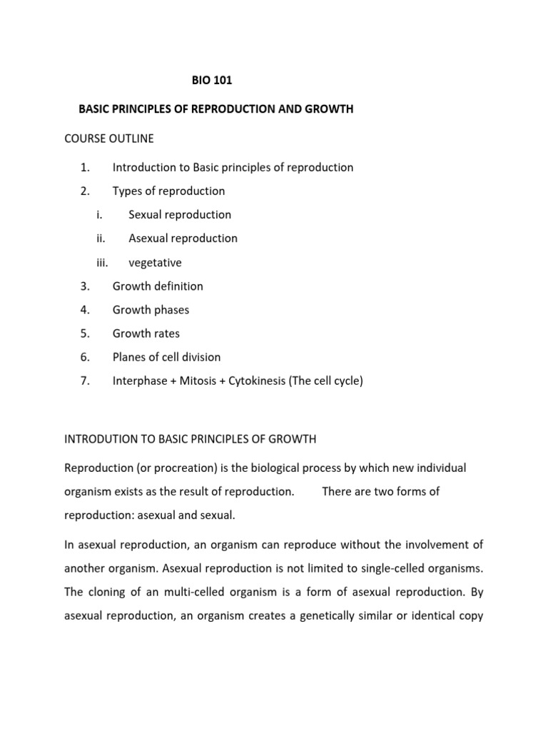 Bio 101: Reproduction and Growth Outline | PDF | Reproduction | Mitosis