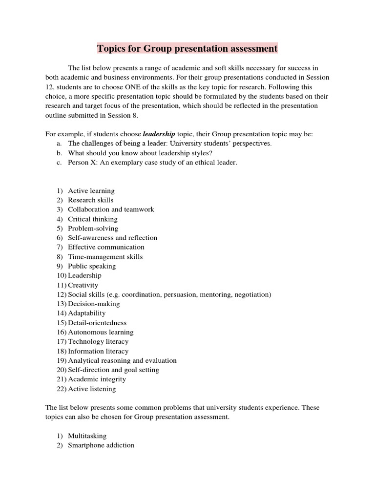 Topics For Group Presentations (BAS) | PDF