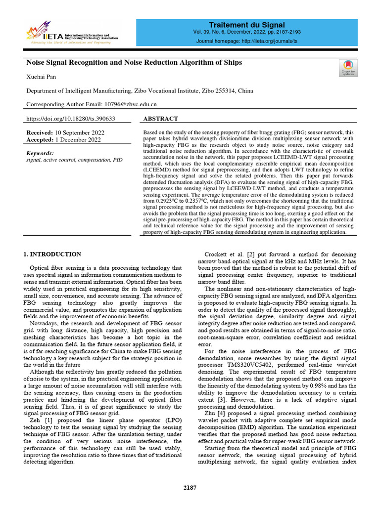 Noise Signal Recognition And Noise Reduction Algorithm Of Ships Download Free Pdf Computer 
