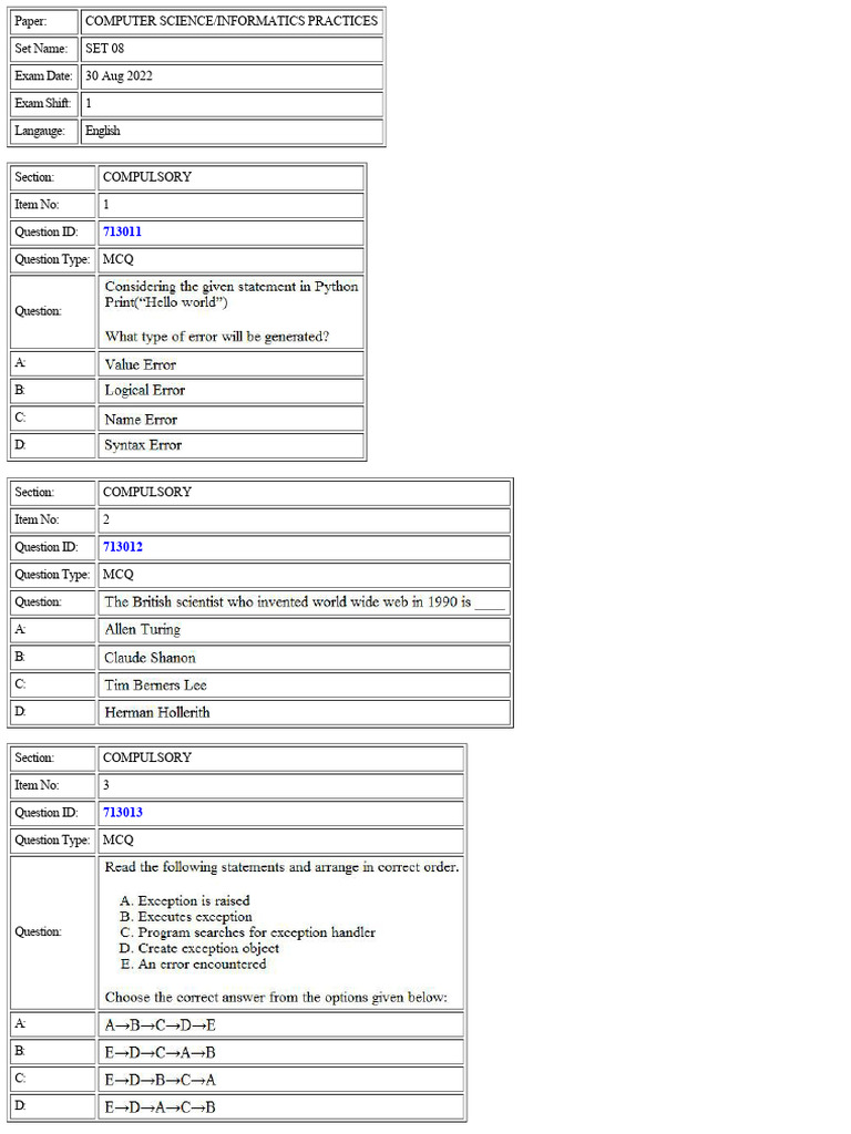 Cuet 2022 Paper | PDF | Computer Science | Computing