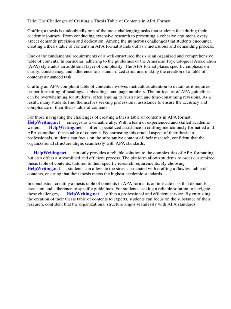 Thesis Table of Contents Template Apa | PDF | Apa Style | Citation