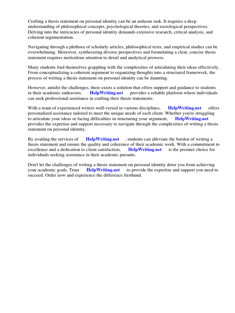 Thesis Statement Personal Identity | PDF