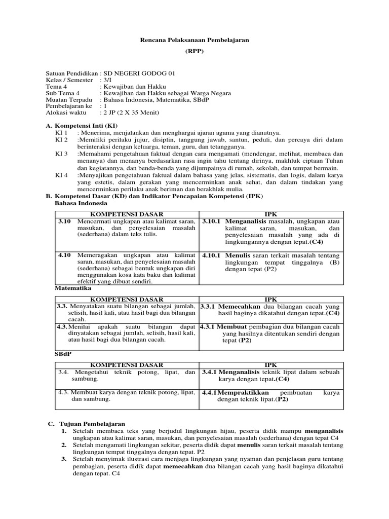 Rencana Pelaksanaan Pembelajaran | PDF