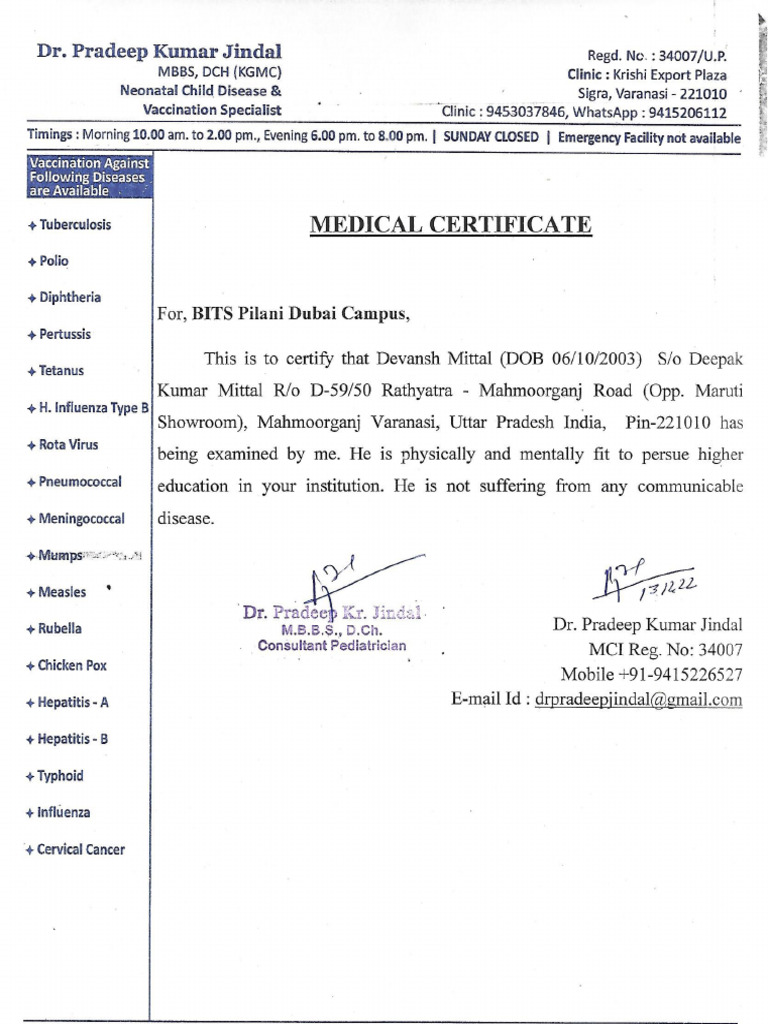 Medical Certificate | PDF