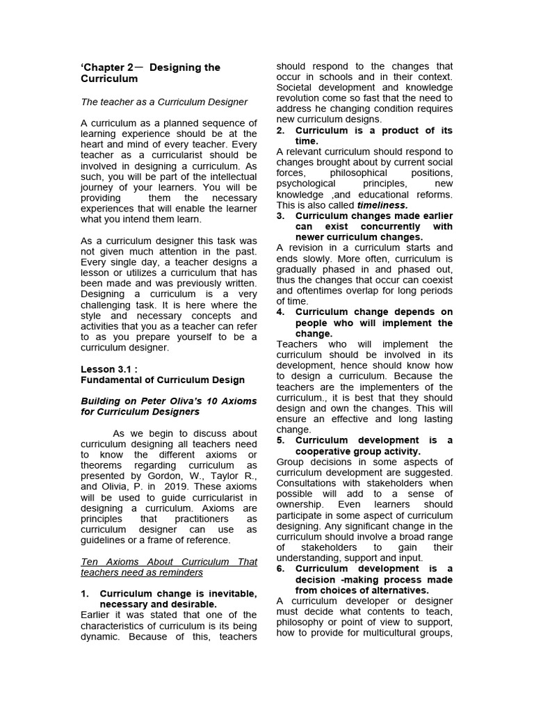 Chapter 2 Designing The Curriculum | PDF