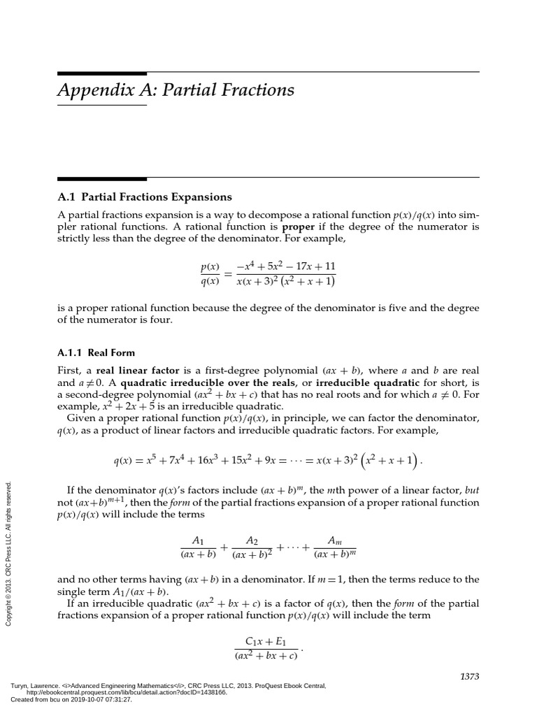 Advanced Engineering Mathematics-Partial Fractions | PDF | Algebra | Numbers