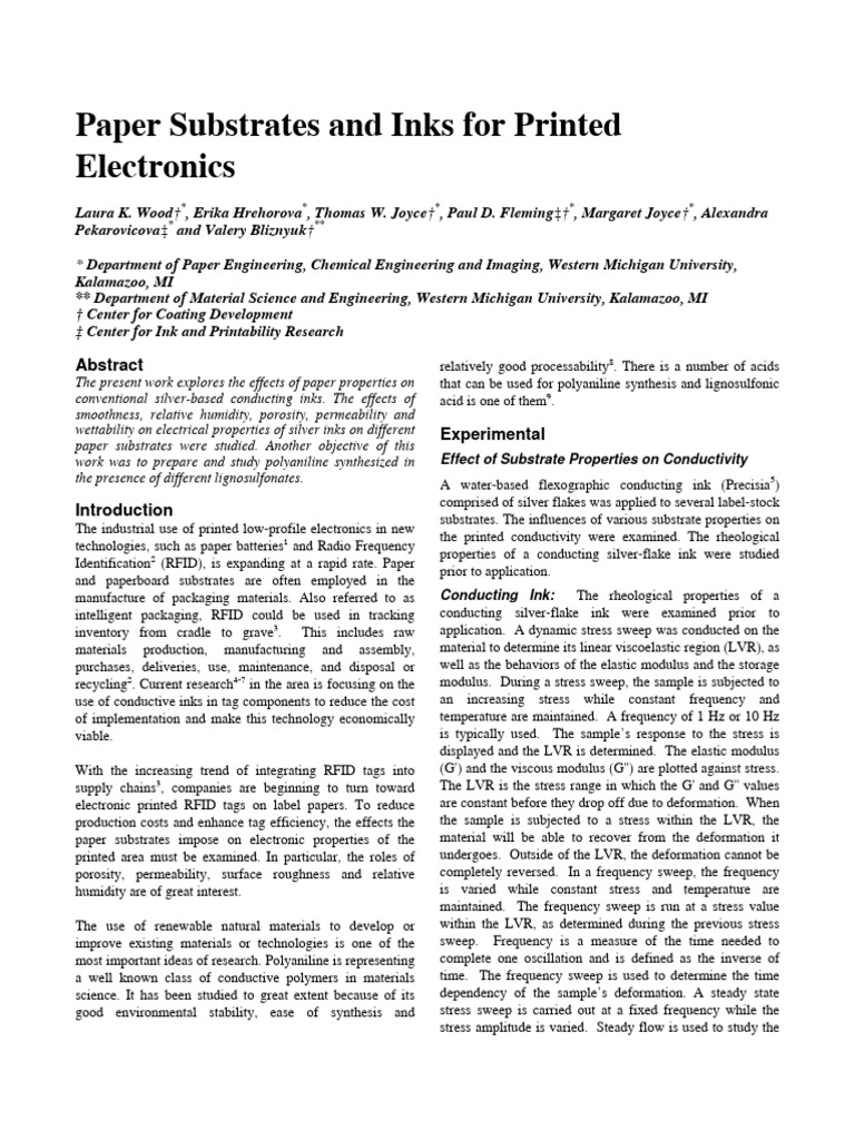 Paper Substrates and Inks For Printed El | PDF | Viscosity | Young's ...