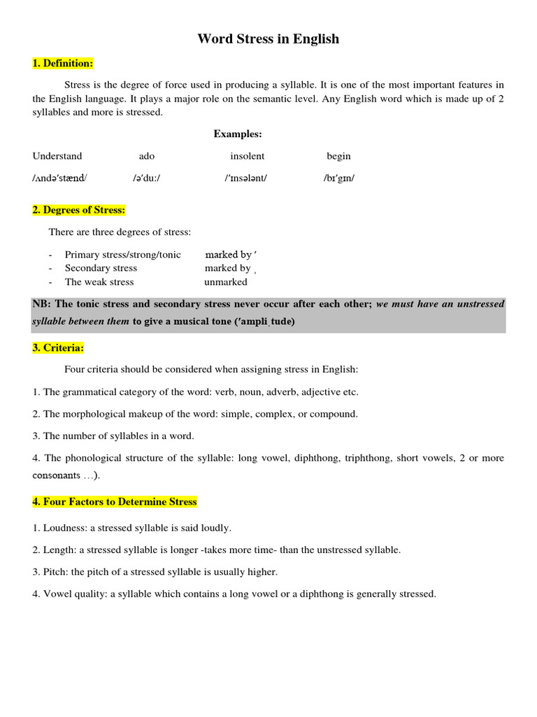 Stress-2nd-year | PDF | Stress (Linguistics) | Word