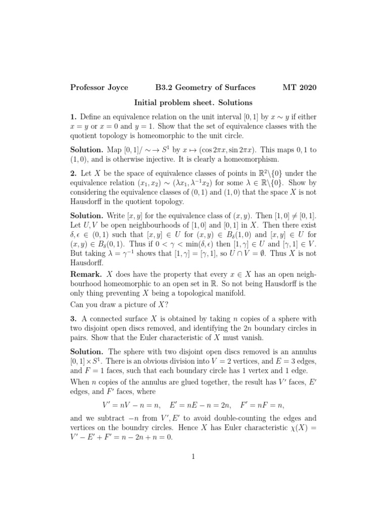 Problem Sheet 0 Solutions Download Free Pdf Topology Space 