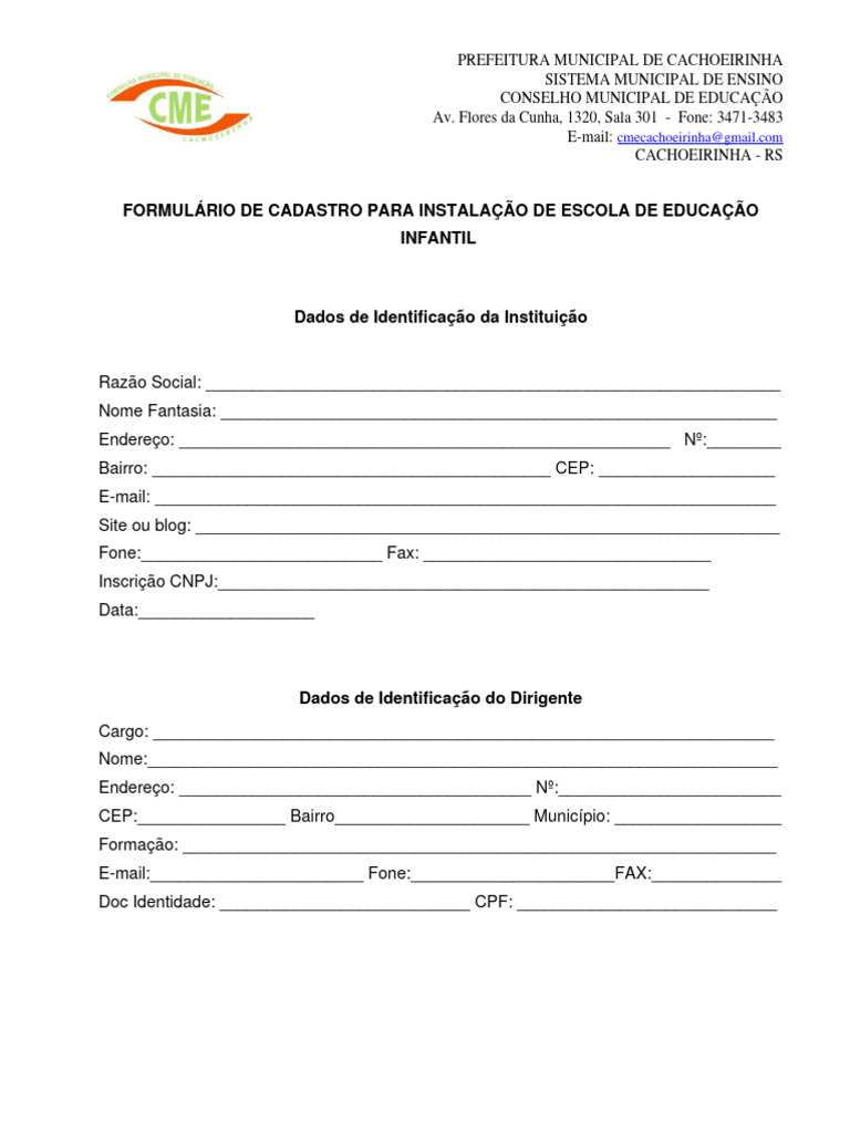 Formulário de Cadastro - Educação Infantil | PDF