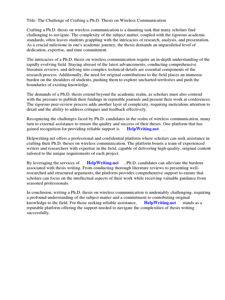 PHD Thesis On Wireless Communication | PDF