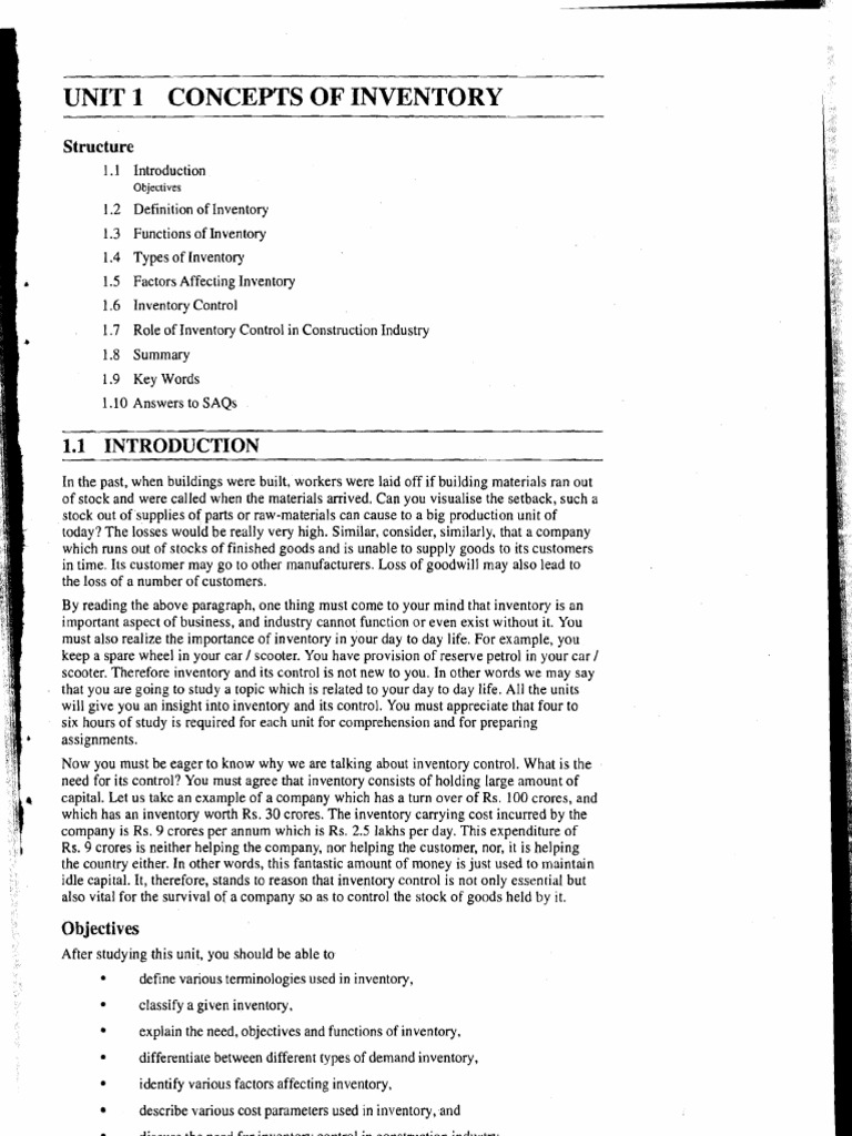 Unit Concepts of Inventory: Structure | PDF | Business | Finance ...