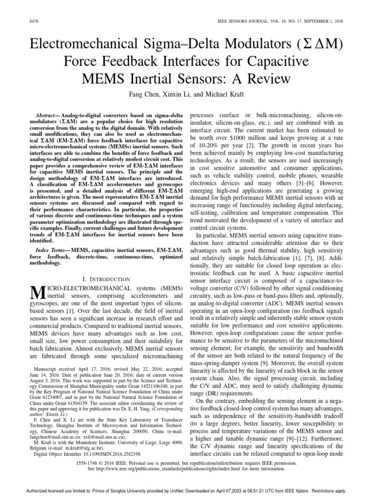Electromechanical SigmaDelta Modulators Sigma Delta Mathrm M Force ...