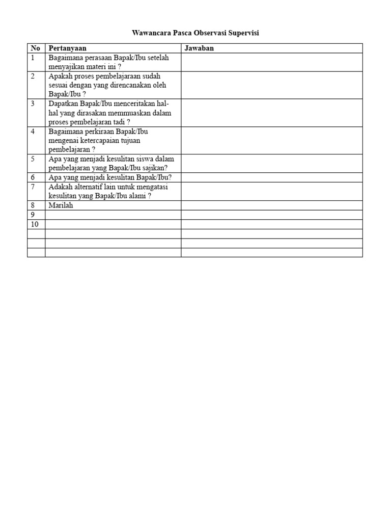 Wawancara Pasca Observasi Supervisi | PDF