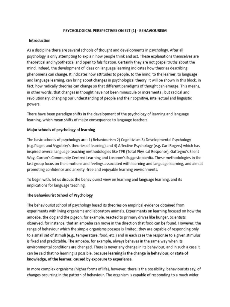 Psychological Perspectives On Elt (1) - Behaviourism | PDF | Learning ...