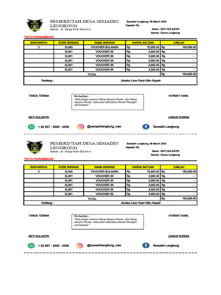Contoh Nota Wifi - IDSL | PDF