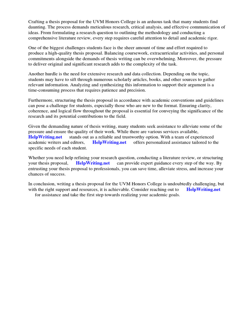 Uvm Honors College Thesis Proposal | PDF | Thesis | Doctor Of Philosophy