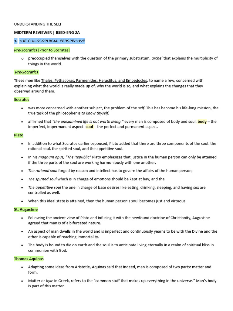 UNDERSTANDING THE SELF - Docx REVIEWER AGAIN | PDF