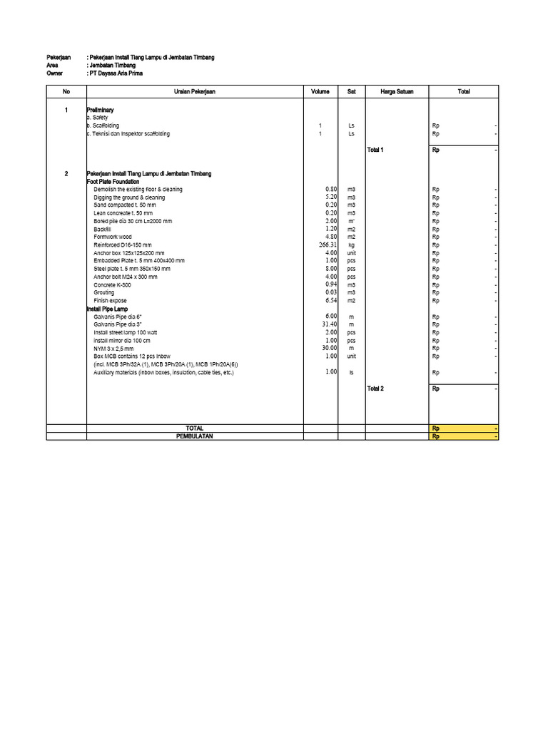 Rev 1 Pekerjaan Install Tiang Lampu Di Jembatan Timbang | PDF | Real Estate | Architectural Design