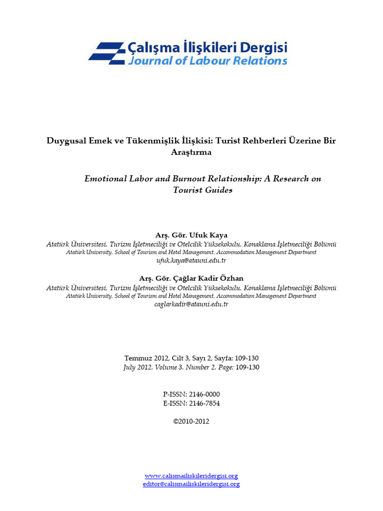 Duygusal Emek Ve T Kenmi Lik Li Kisi Turist Rehberleri Zerine Bir Ara T Rma (#316942) - 308027 | PDF