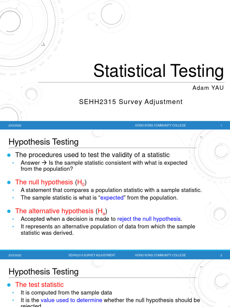 L04 Statistical Testing Pdf Statistical Hypothesis Testing Type I 5411