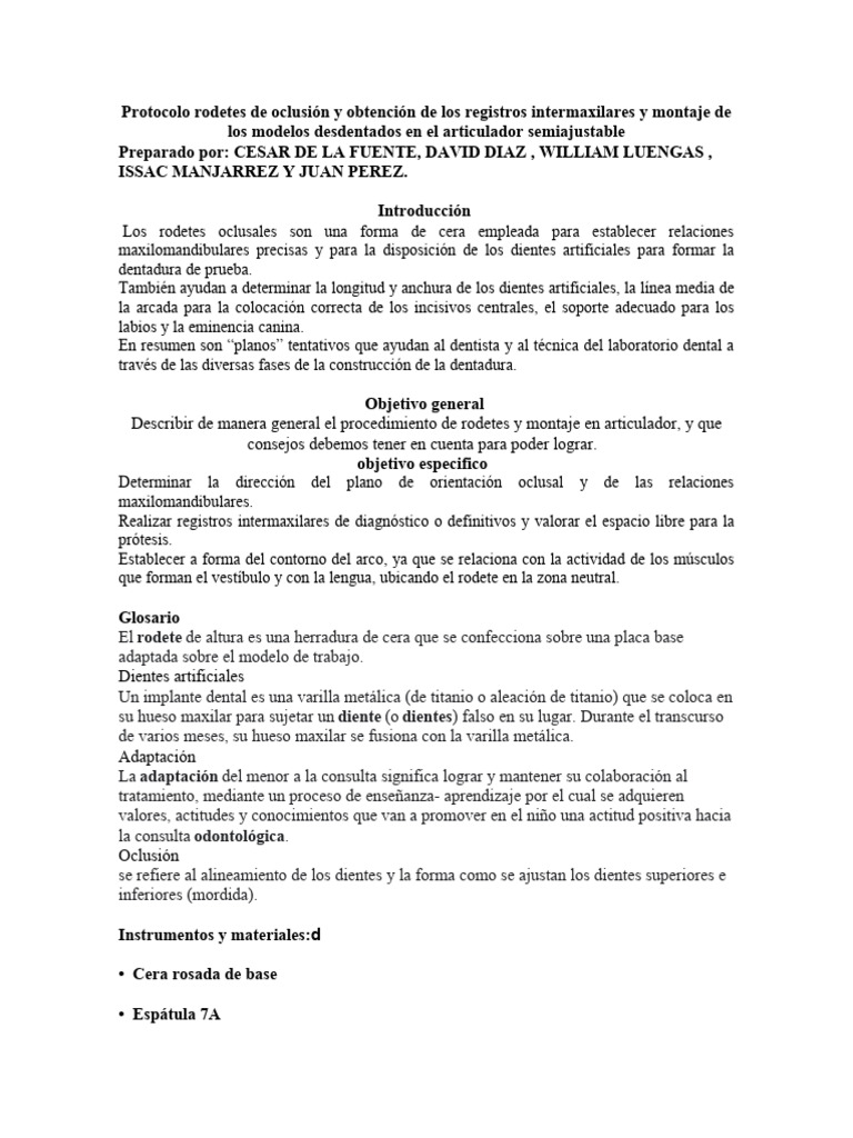 Protocolo Rodetes de Oclusión | PDF