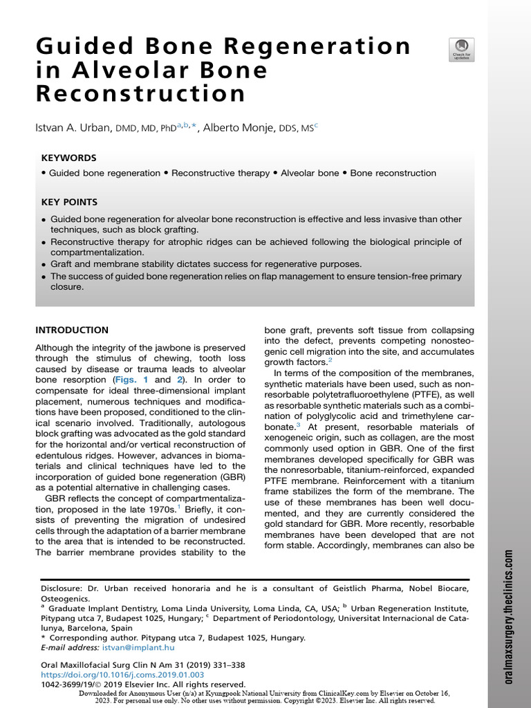 04 Urban 그리고 Monje - 2019 - Guided Bone Regeneration in Alveolar Bone Reconstr | PDF | Dental ...